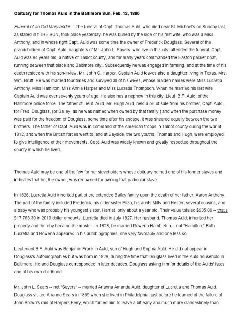 Funeral of An Old Marylander - The Funeral of Capt. Thomas Auld, Who ...