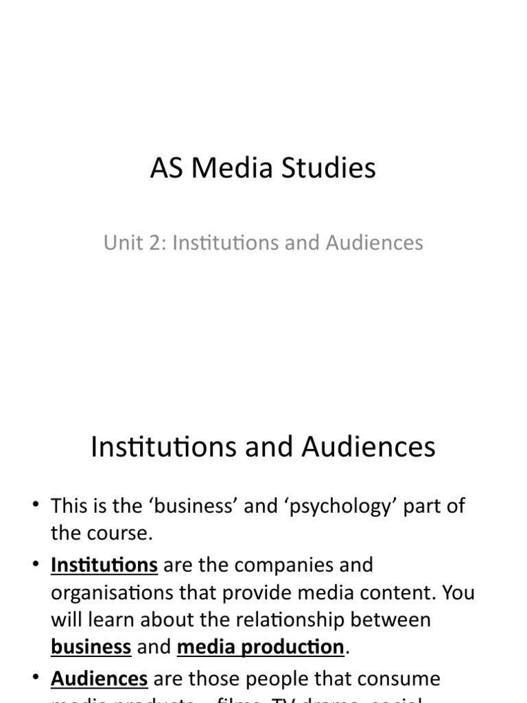 AS Media Studies: Unit 2: Institutions and Audiences | PDF | Social Science