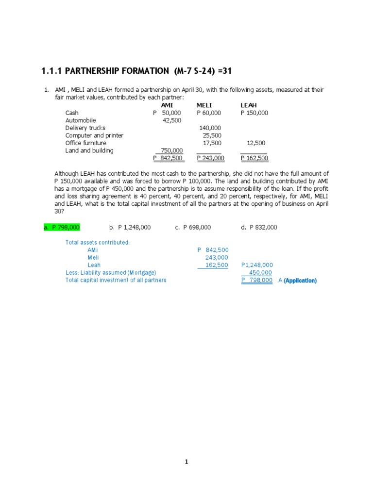 1.1.1partnership Formation | PDF | Partnership | Balance Sheet
