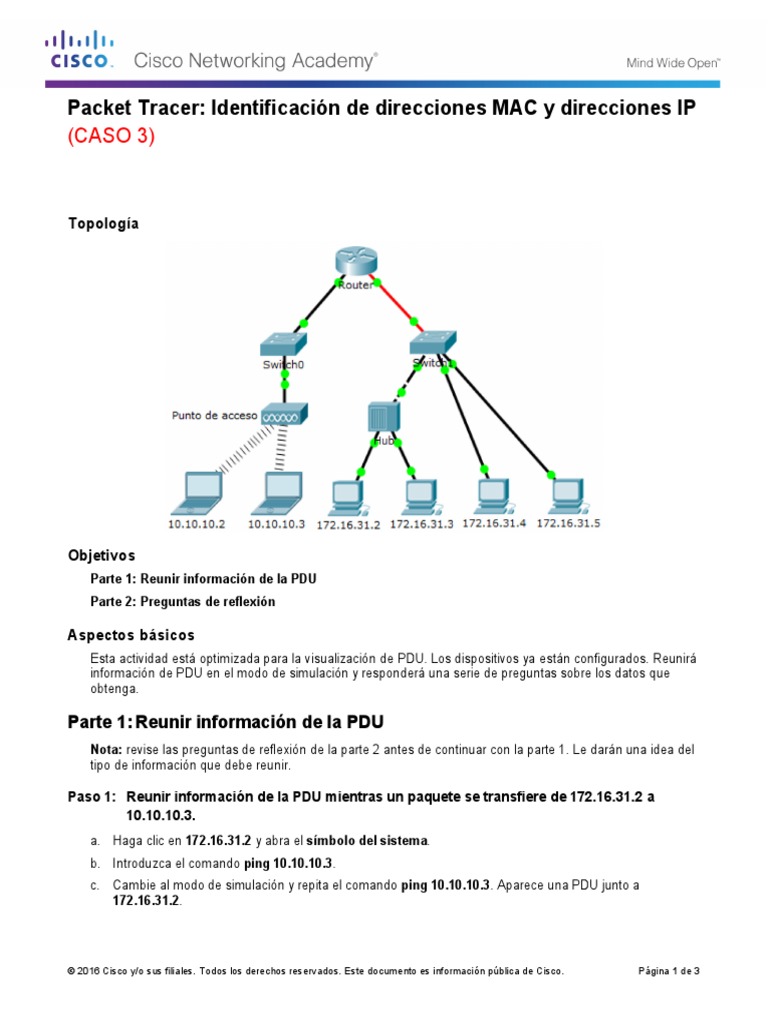 CASO 3 Packet Tracer - Identify MAC and IP Addresses - ILM | PDF | Enrutador (Computación ...
