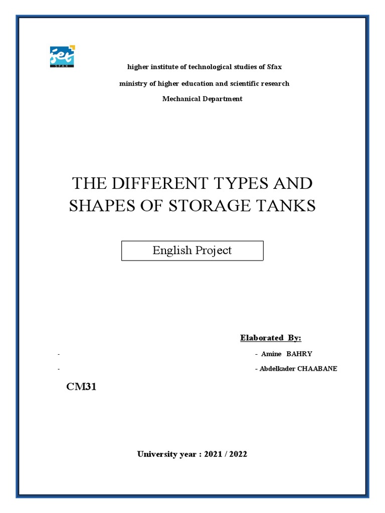 The Different Types and Shapes of Storage Tanks: English Project | PDF ...