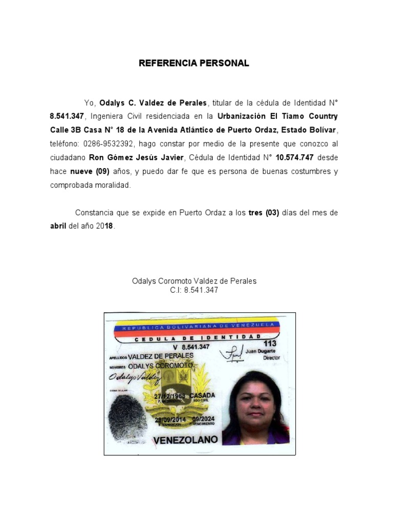 Modelos Carta de Referencia Personal | PDF