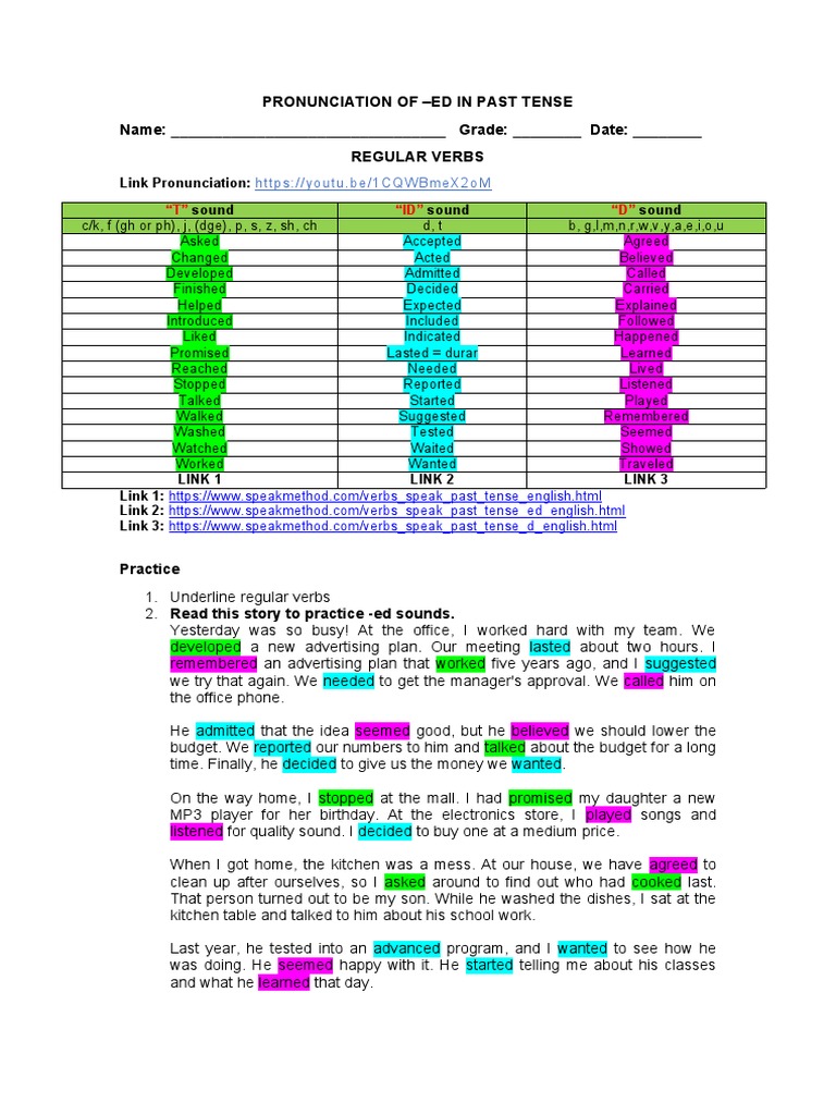 Super Guide Regular Verbs in Past - Ed | PDF