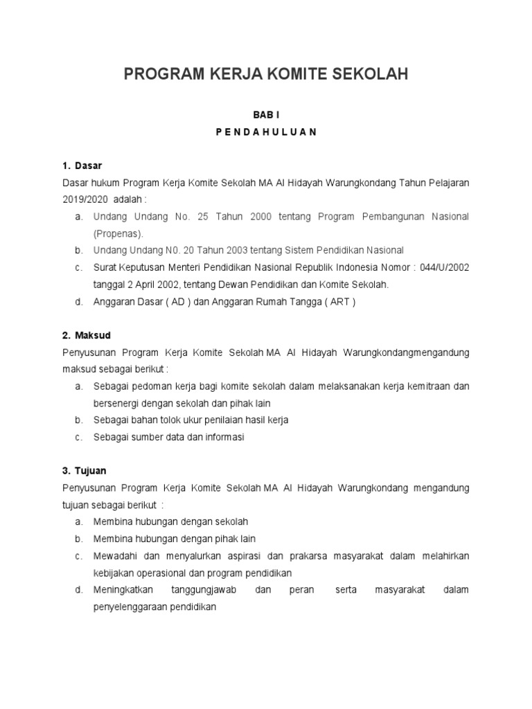 Contoh Program Komite Sekolah 2017-2018 | PDF