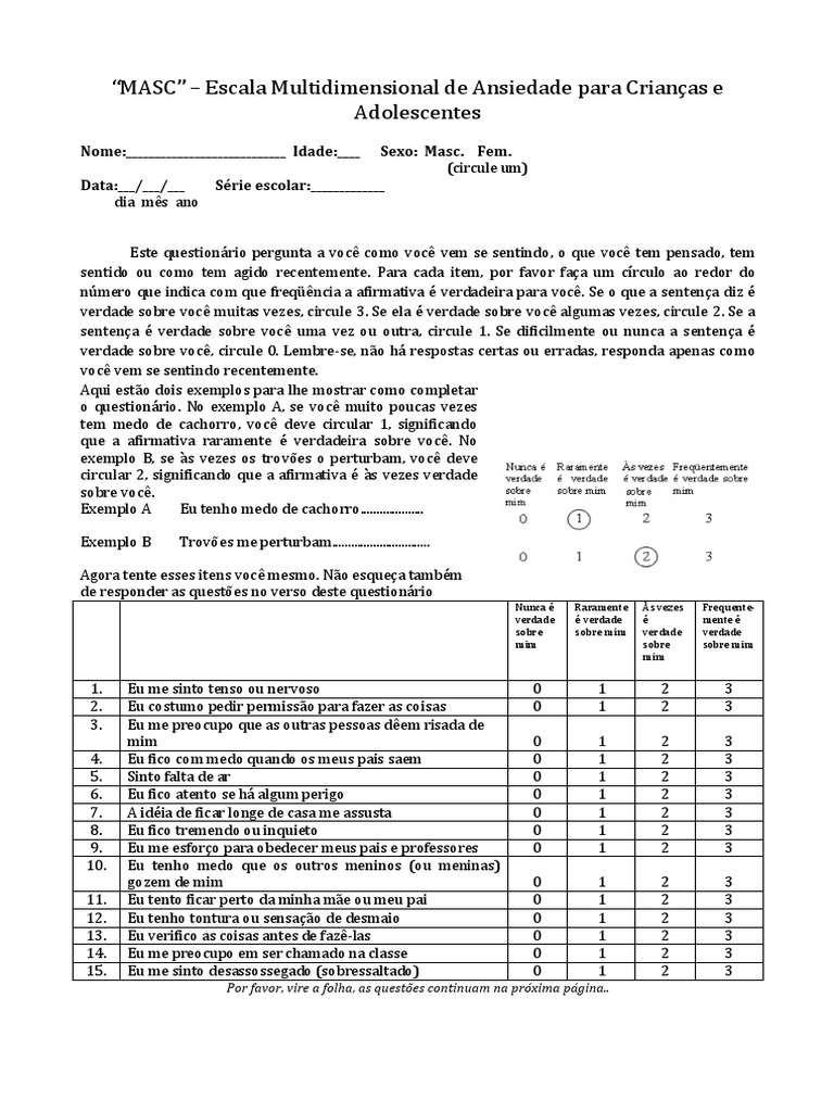 Avaliação de Ansiedade Infantil com MASC | PDF | Verdade | Ansiedade