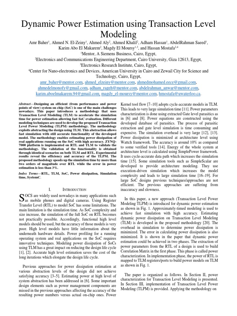 Dynamic Power Estimation Using Transaction Level Modeling: Hmostafa@uwaterloo - Ca | Descargar ...