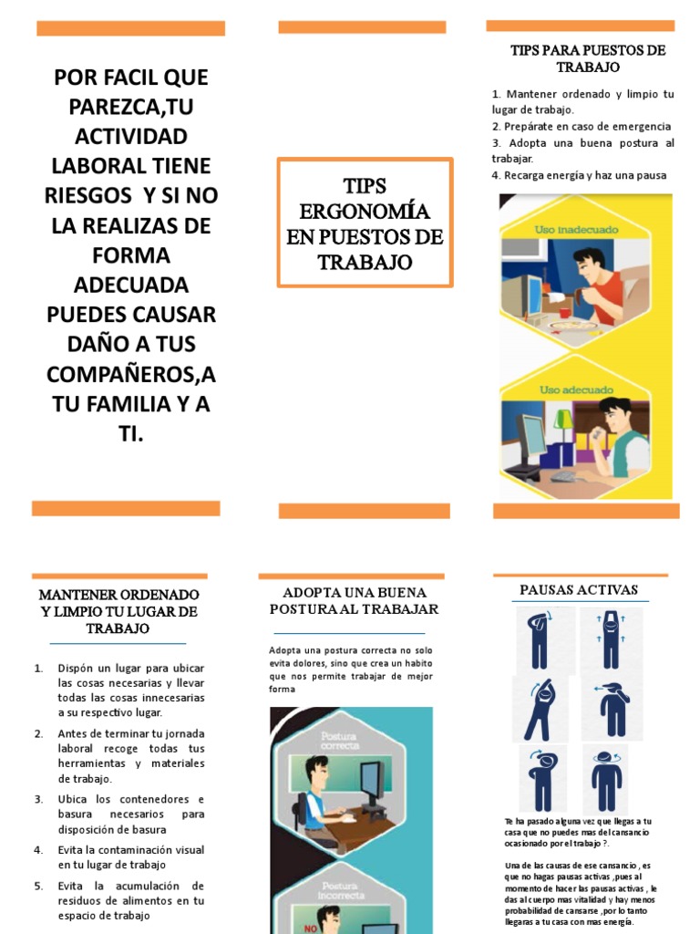 TRIPTICO - Tips Ergonomia en Puesto de Trabajo | PDF | Factores humanos y ergonomía | Residuos