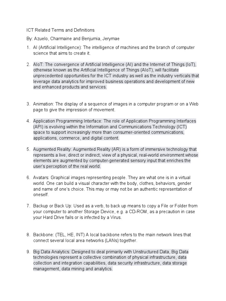 ICT Terms and Definitions Guide | PDF | Augmented Reality | Internet