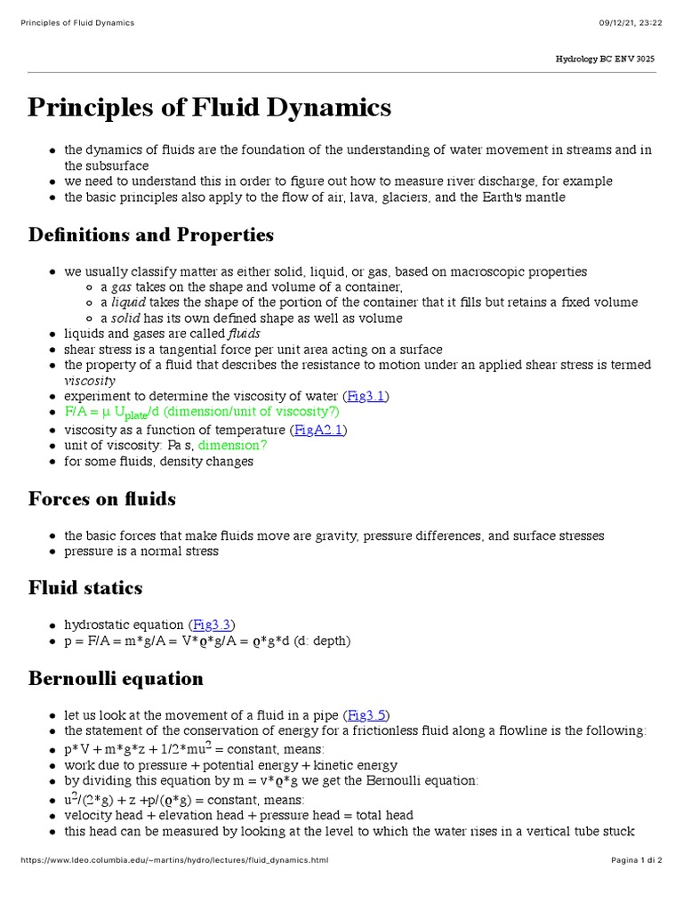 Principles of Fluid Dynamics | PDF | Fluid Dynamics | Viscosity
