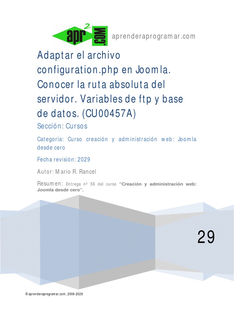 CU00457A Adaptar Archivo Configuration - PHP Joomla Variables FTP Base Datos | PDF | Protocolo ...