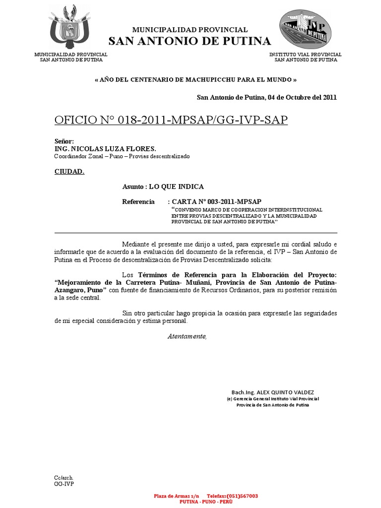 Oficio Nro 018 (LO Que Indica) | PDF