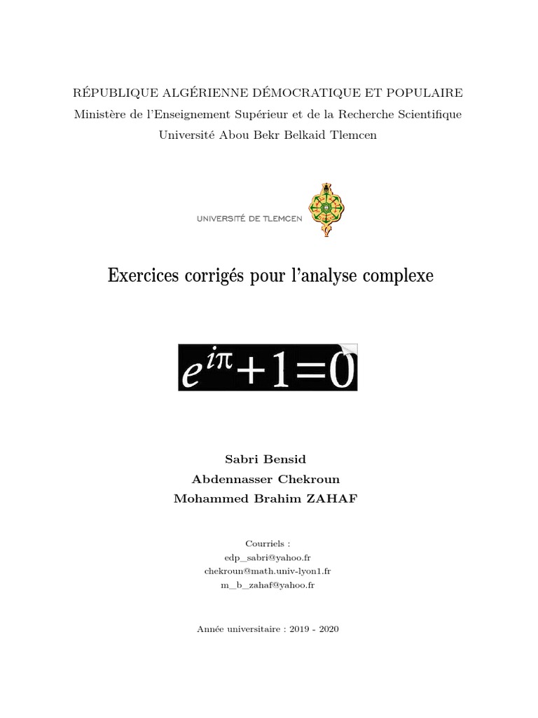 Exercices Corrigés Pour L'analyse Complexe - 17!03!2020 | PDF ...