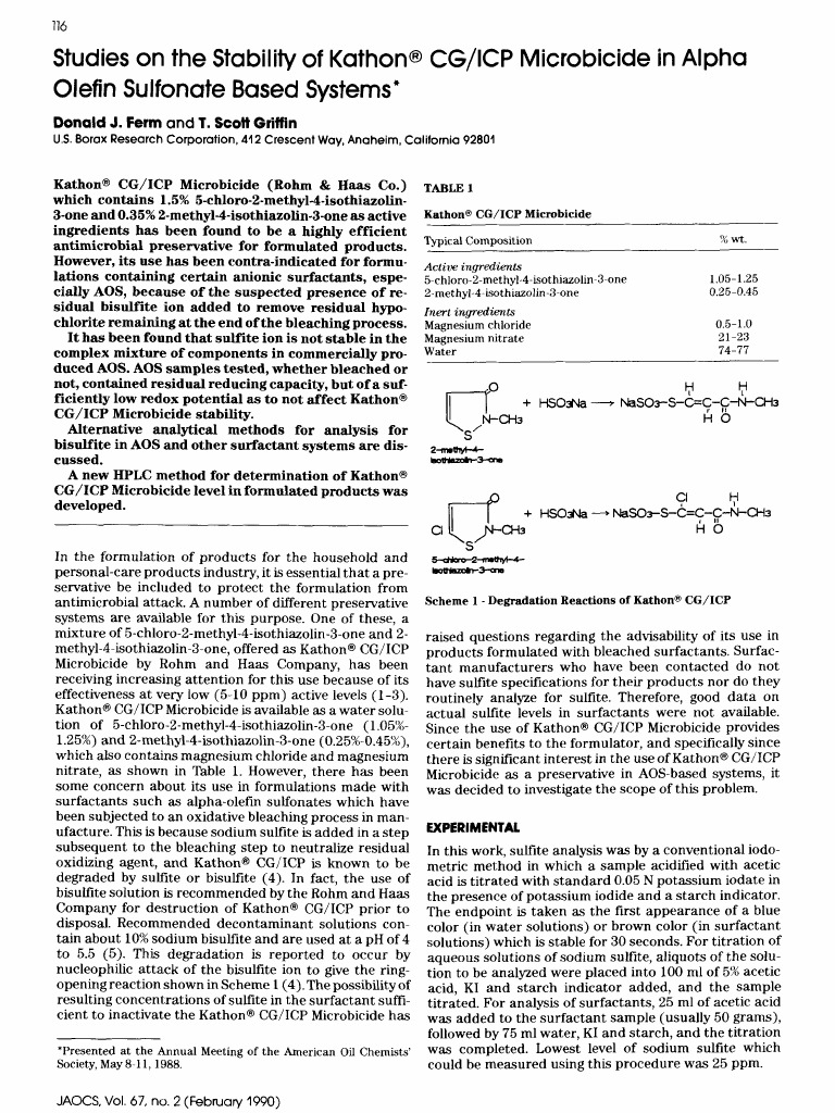 Olefin Sulfonate Based Systems : Studies On The Stability of Kathon ...