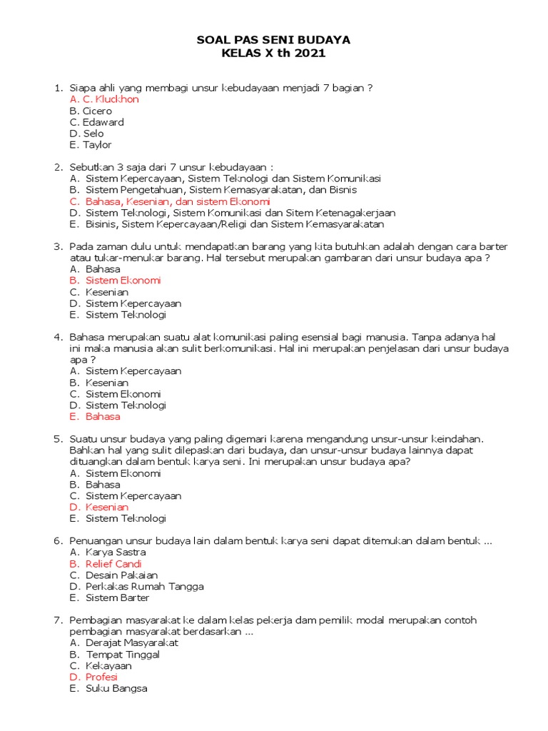SOAL PAS SENI BUDAYA X SMK (Tedi Nur Rochmat, S.PD) | PDF