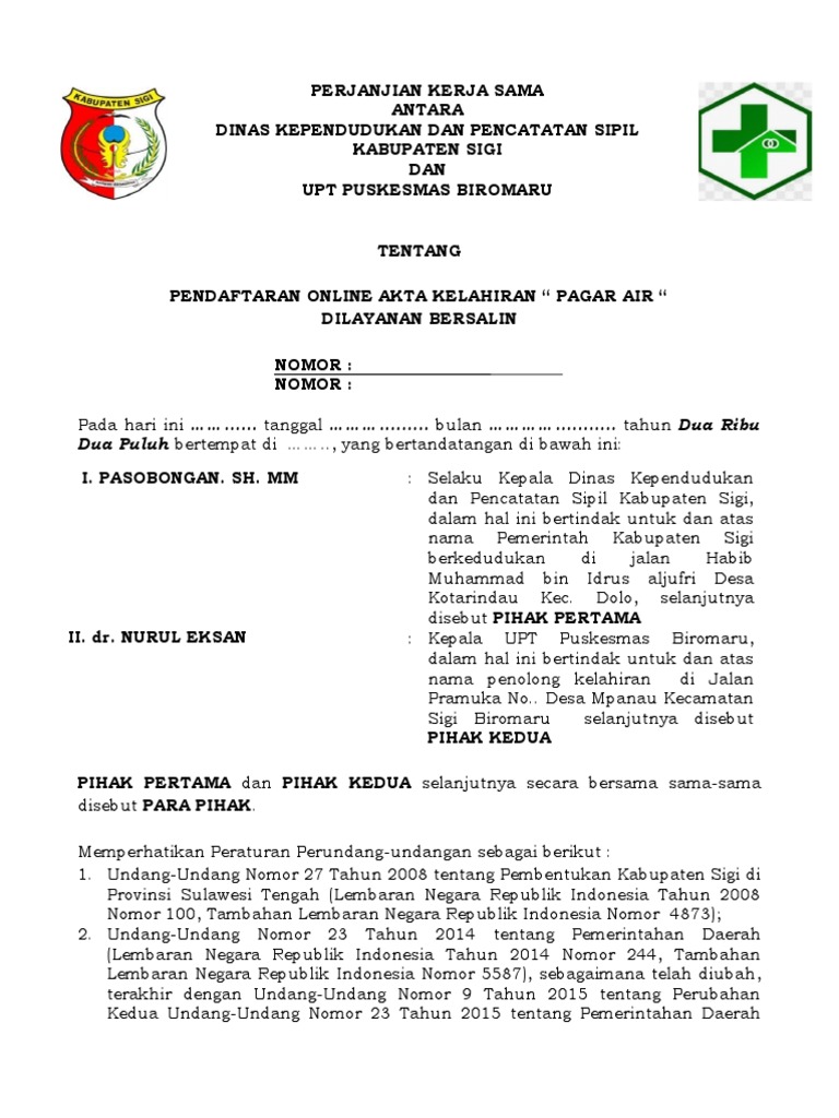 PKS Disdukcapil Dan Puskesmas Biromaru, 2020 | PDF