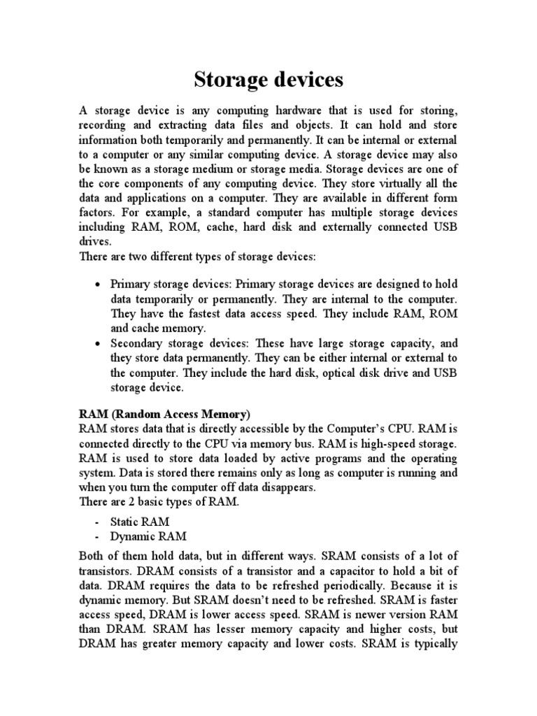 Storage Devices: RAM (Random Access Memory) | PDF | Random Access Memory | Computer Data Storage