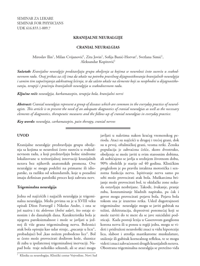 Neuralgije Kranijalnih Zivaca | PDF