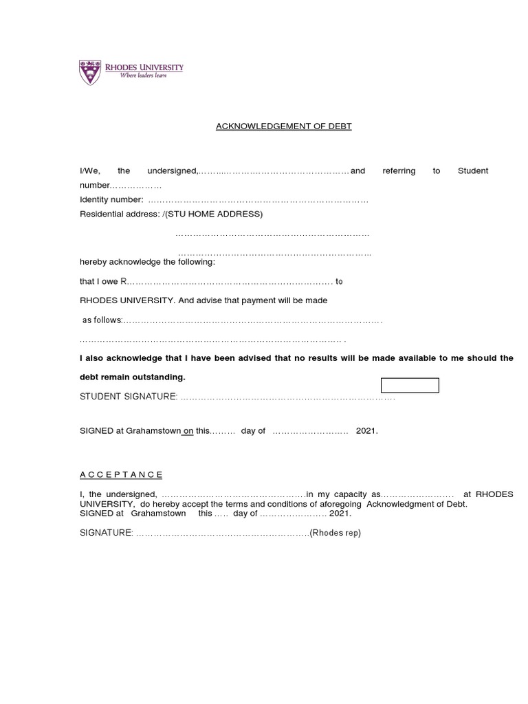Student Debt Acknowledgment Form | PDF