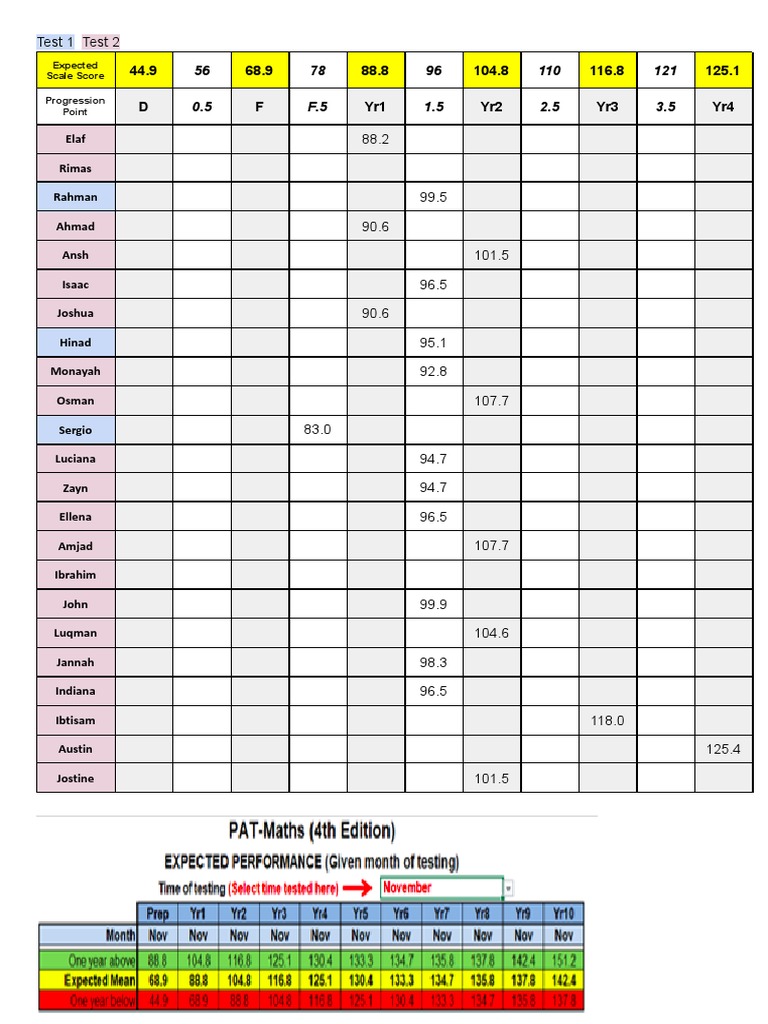 Maths PAT Test Results Summary | PDF