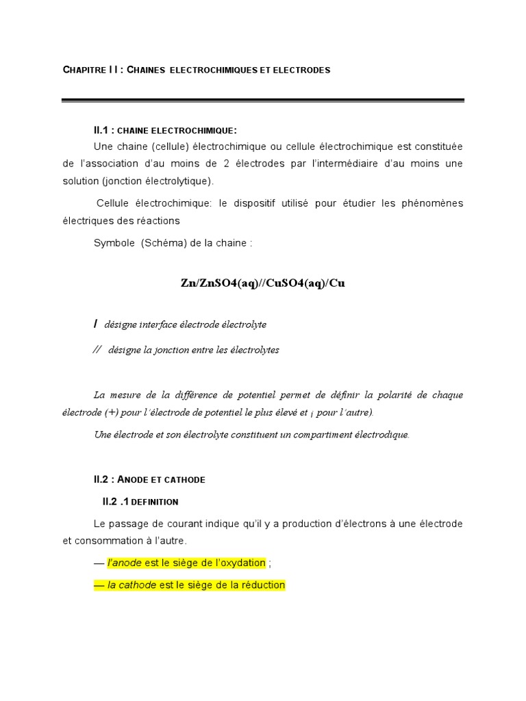 Chap2 Cours Electro Master | PDF | Électrochimie | Réaction d ...