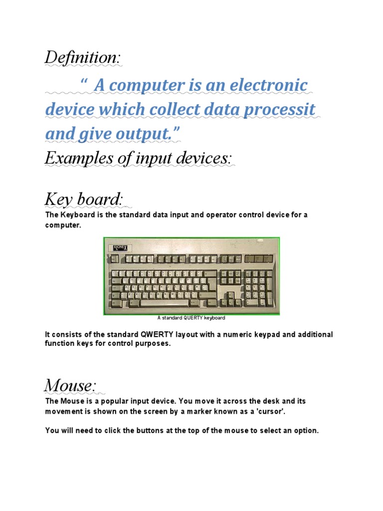 A Computer Is An Electronic Device Which Collect Data Processit and ...