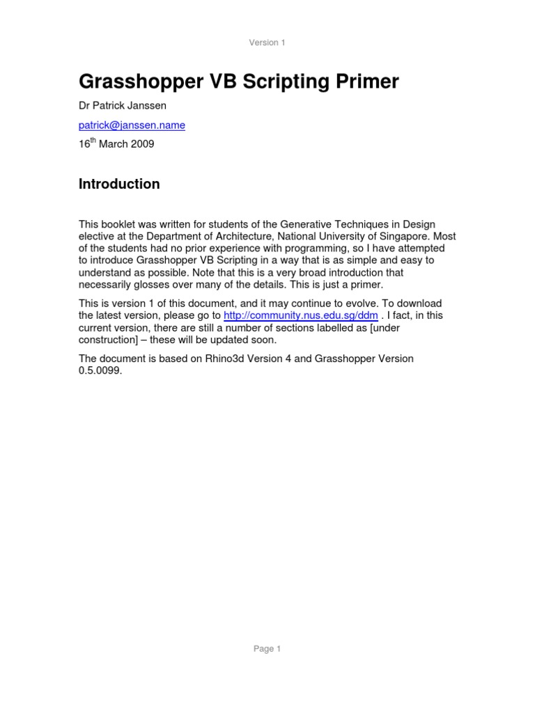 Grasshopper VB Scripting | PDF | Parameter (Computer Programming ... Grasshopper VB Scripting | PDF | Parameter (Computer Programming ...