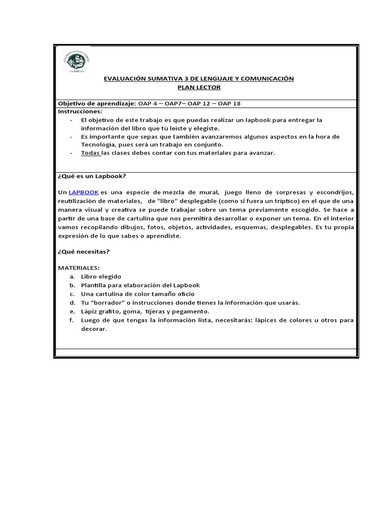 4° Leng. Ev Sumativa 3 - Plan Lector - Pauta de Evaluación | PDF | Lápiz