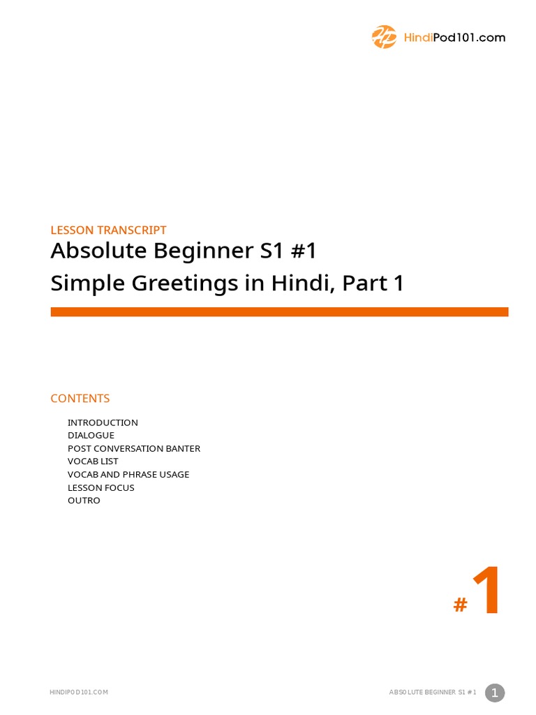 Absolute Beginner S1 #1 Simple Greetings in Hindi, Part 1: Lesson ...