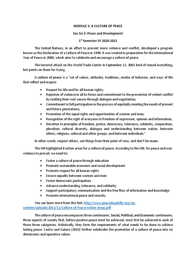 M3 A Culture of Peace Module | PDF | Human Rights | Peace