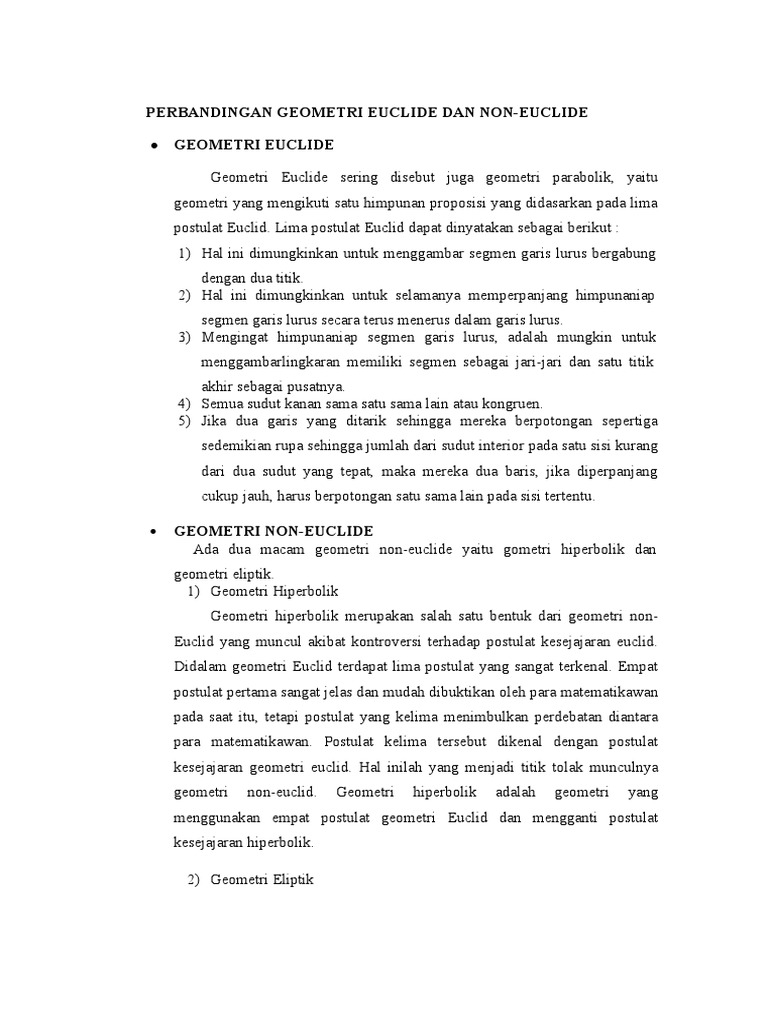 Tabel Perbandingan Antara Geometri Euclide Dan Non | PDF