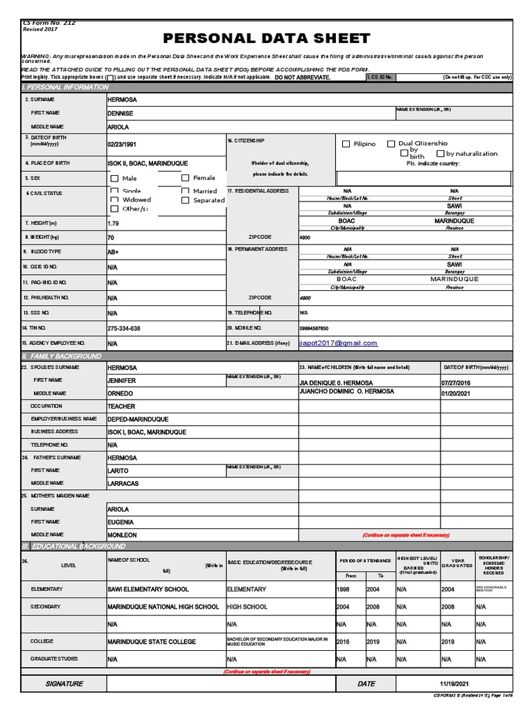 Personal Data Sheet | PDF | Crimes | Crime & Violence