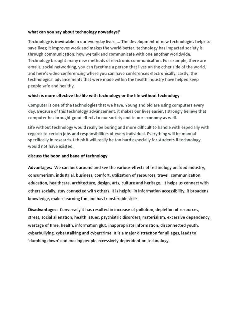 What Can You Say Technology Nowadays | PDF | Society | Social ...