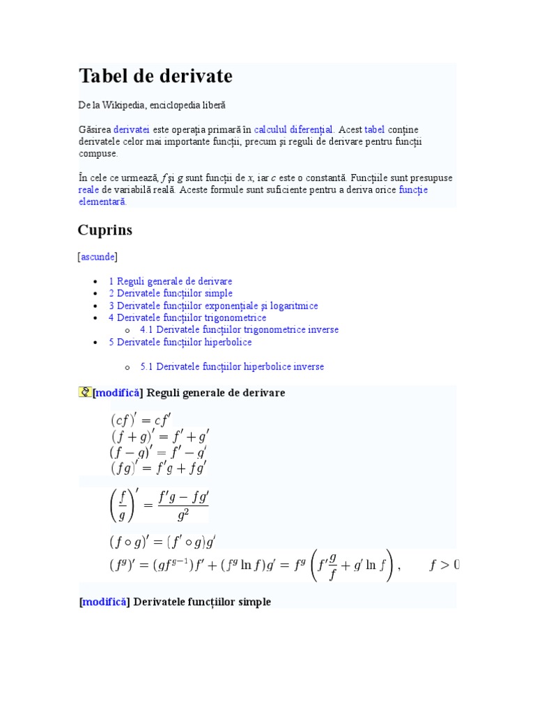 Tabel de Derivate | PDF