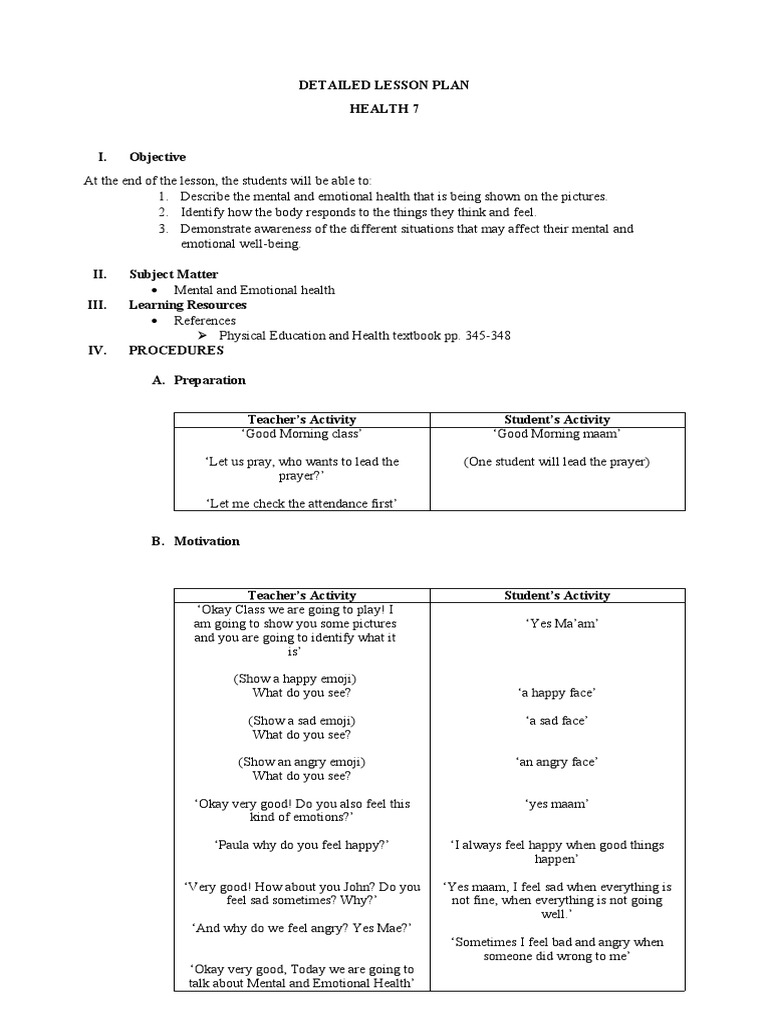 Grade 7 Mental Health Lesson Plan | PDF | Mental Health | Anger
