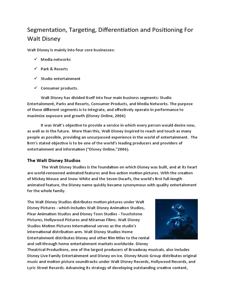Segmentation, Targeting, Differentiation and Positioning For Walt ...