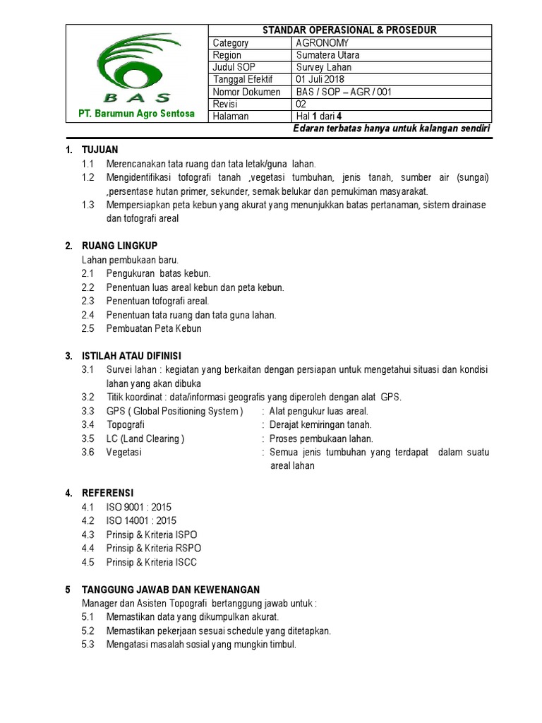 SOP AGR - Survey Lahan | PDF