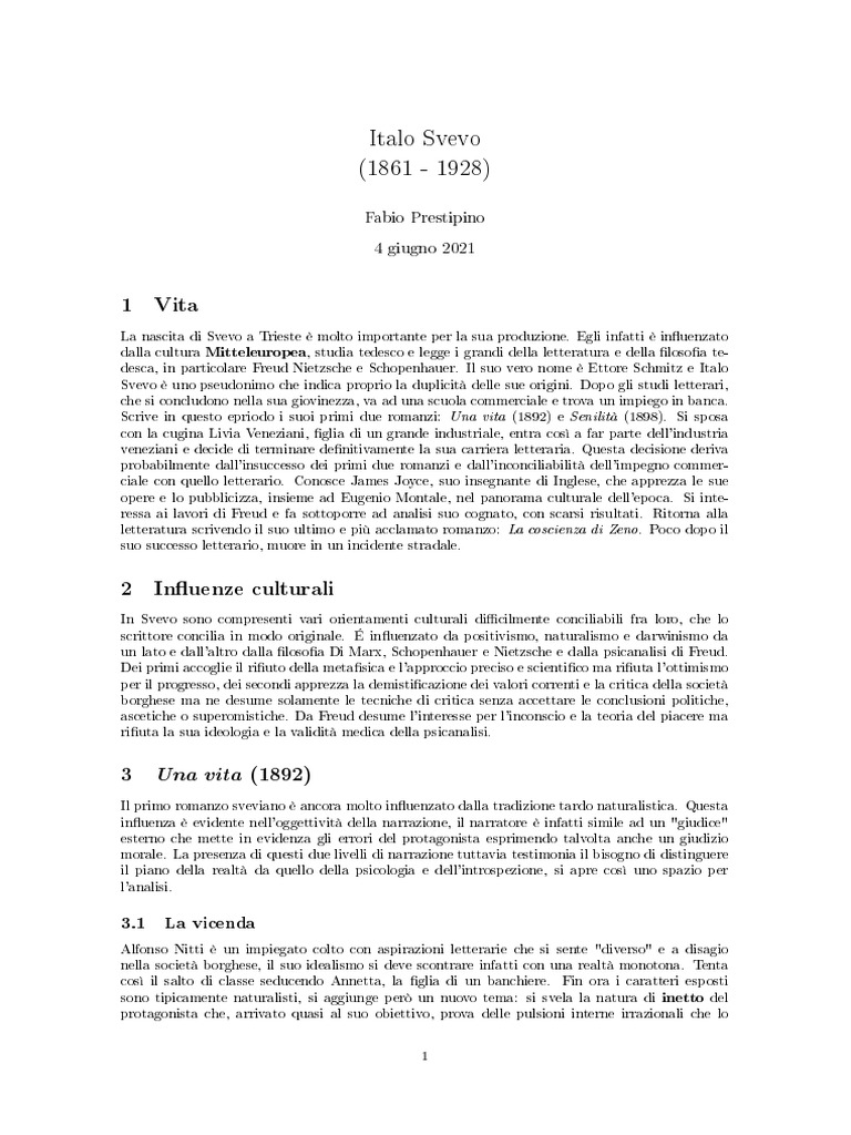 Italo Svevo Riassunto | PDF