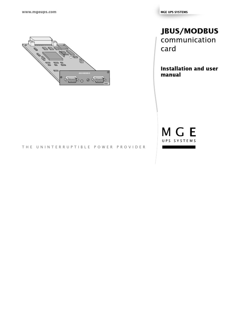MGE JBUS/MODBUS Card Manual | PDF | Mains Electricity | Power Inverter