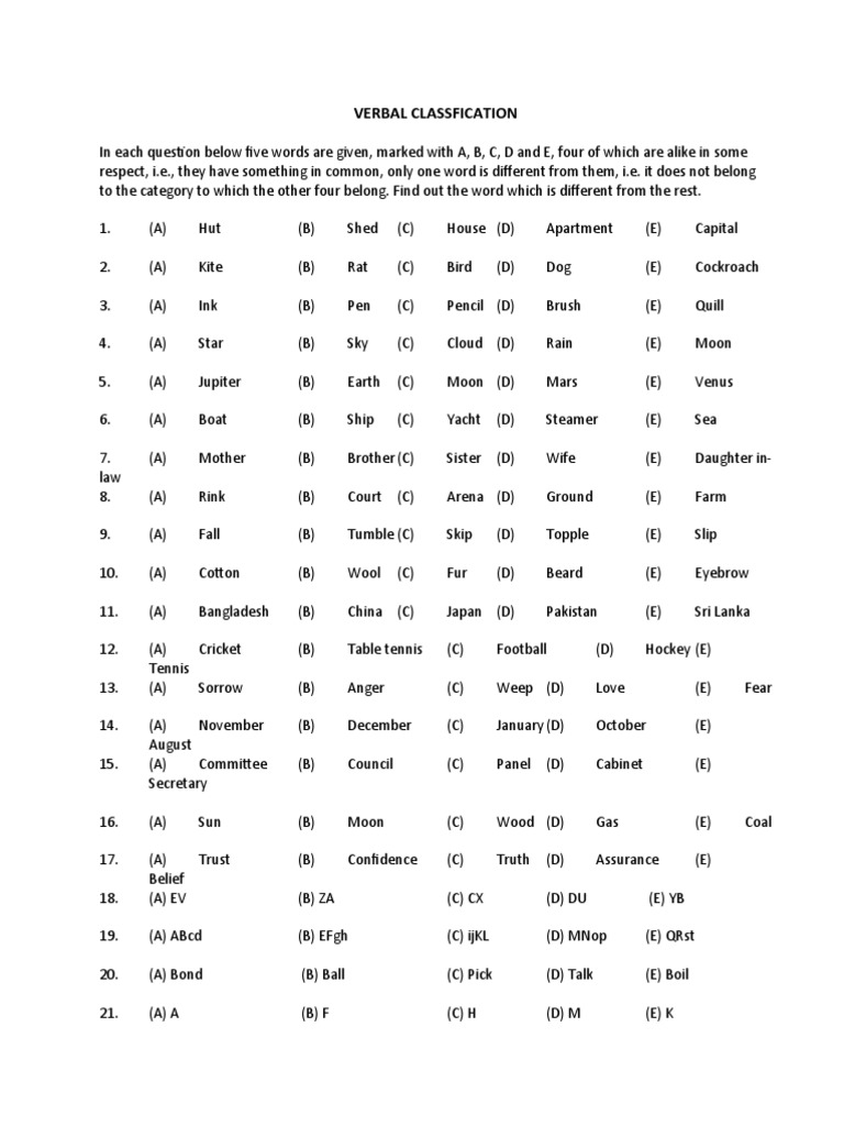 Verbal Classification Test Questions | PDF | Astronomy | Sky