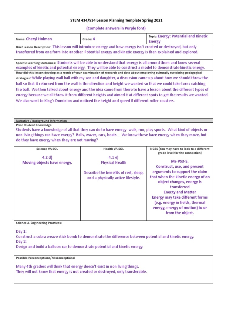 4th Grade Energy Lesson Plan | PDF | Learning | Teachers