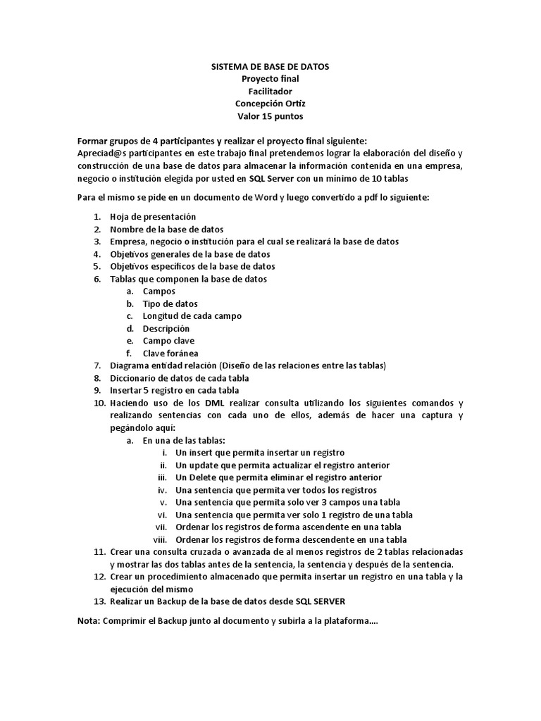 Proyecto Final Base de Datos | PDF | SQL | Bases de datos