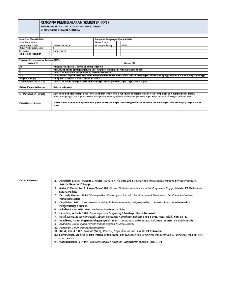 RPS BAHASA INDONESIA KESMAs | PDF