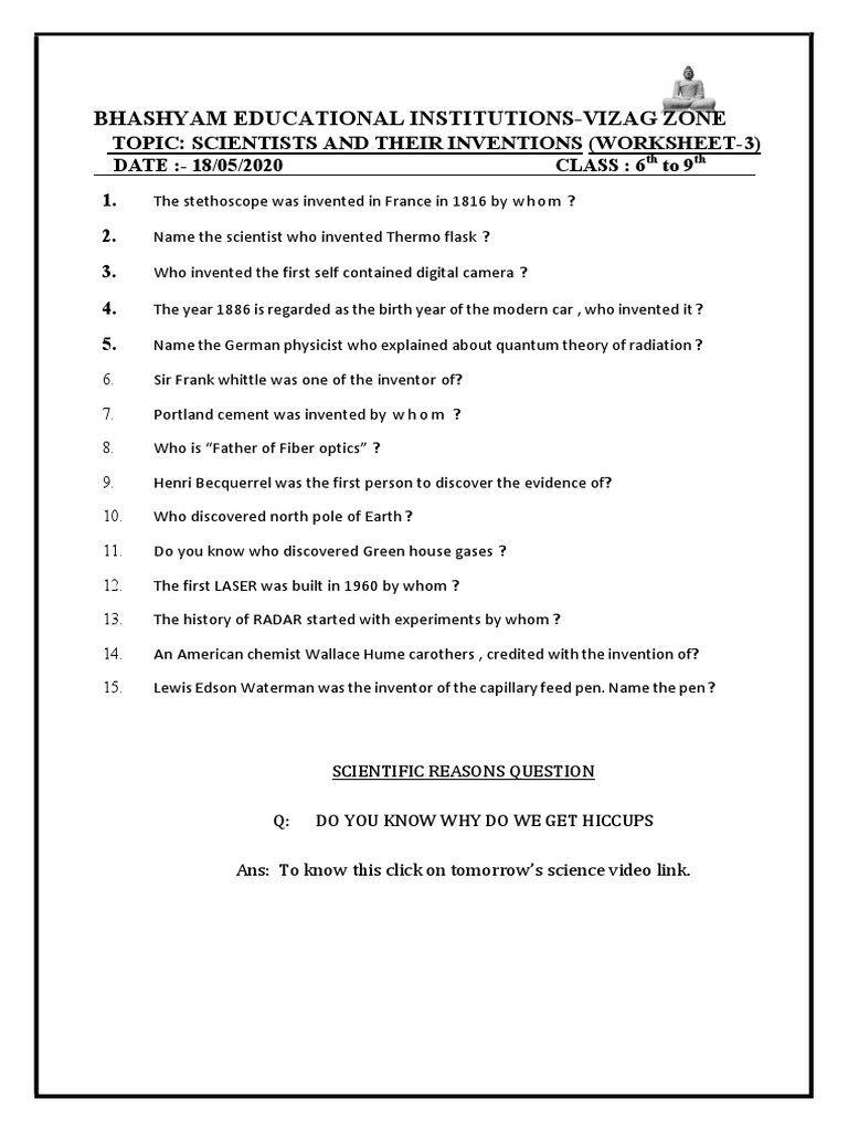 Scientists and Their Inventions Worksheet | PDF | History | Young Adult