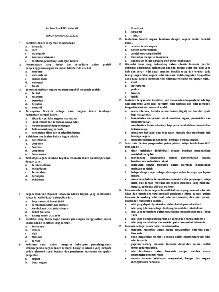 Latihan Soal PPKN Kelas XII | PDF