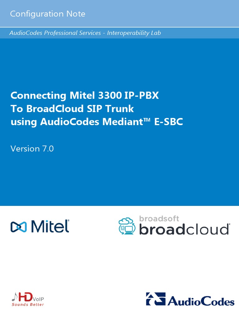 LTRT 12570 Mitel 3300 Ip PBX With Broadcloud Sip Trunk Using Mediant e ...