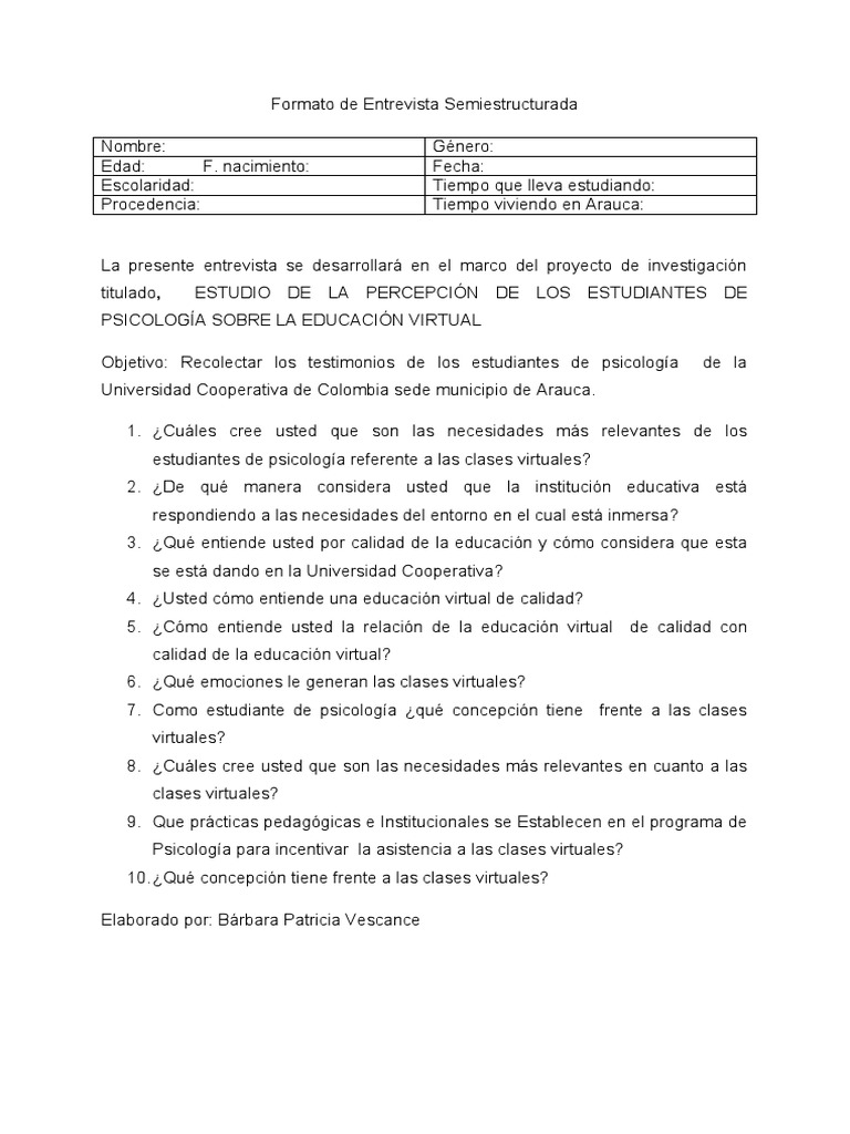 Entrevista Semiestructurada | PDF