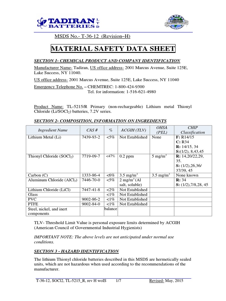 MSDS Battery | PDF | Dangerous Goods | Sodium