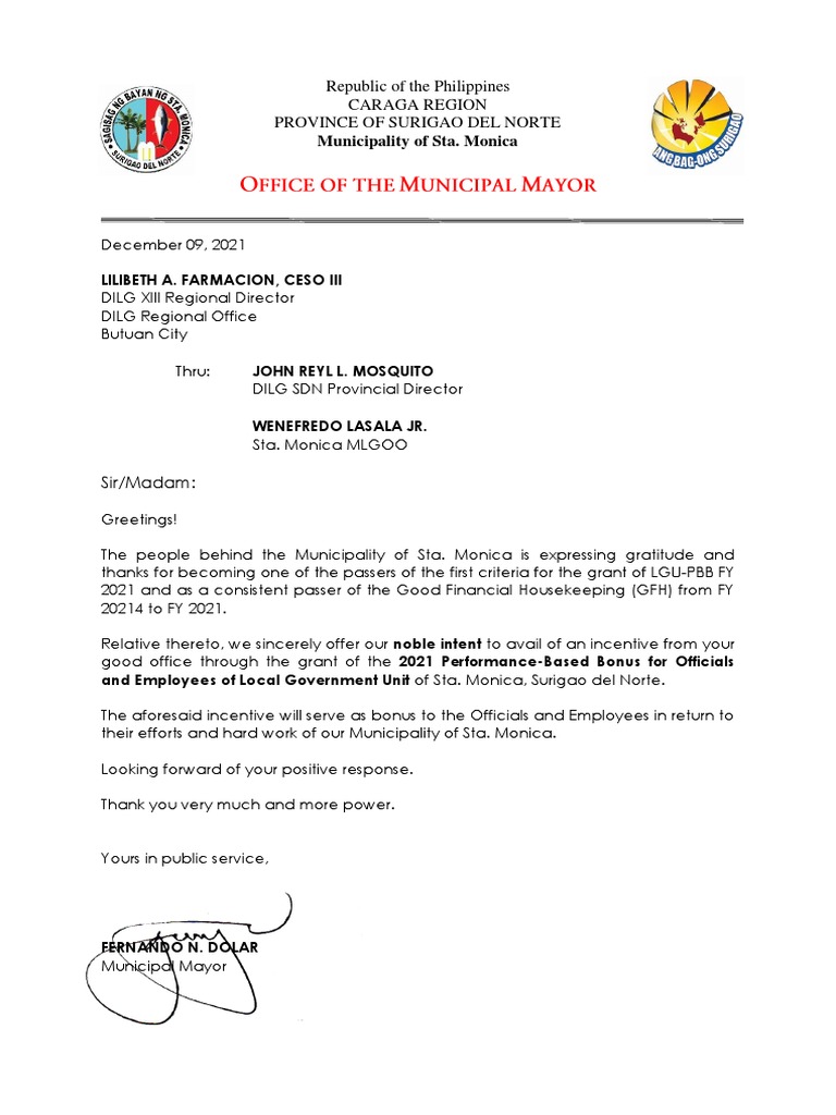 Letter of Intent DILG PBB 2021 | PDF