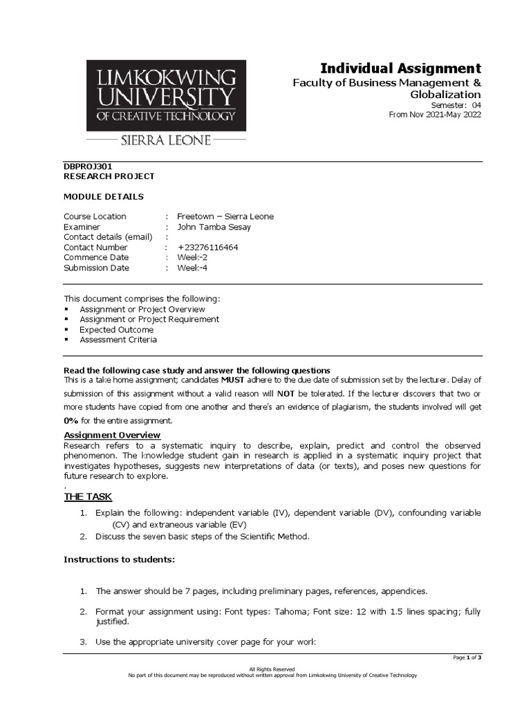 Individual Assignment - Research Project | PDF | Citation | Science
