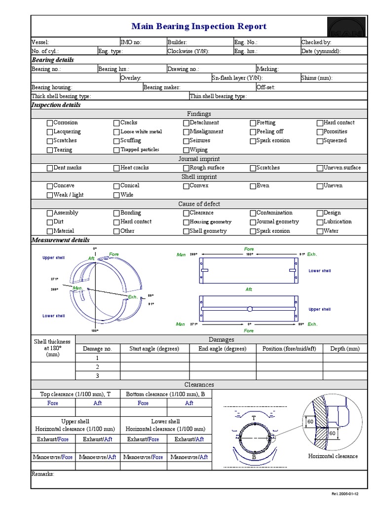 Main Bearing Inspection Report | PDF | Bearing (Mechanical ...